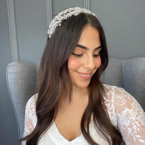 Imogen Pearl Luxe Double Bridal Headband - Roman & French